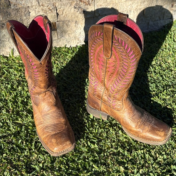 Ariat | Shoes | Brown And Pink Western Cowboy Boots | Poshmark